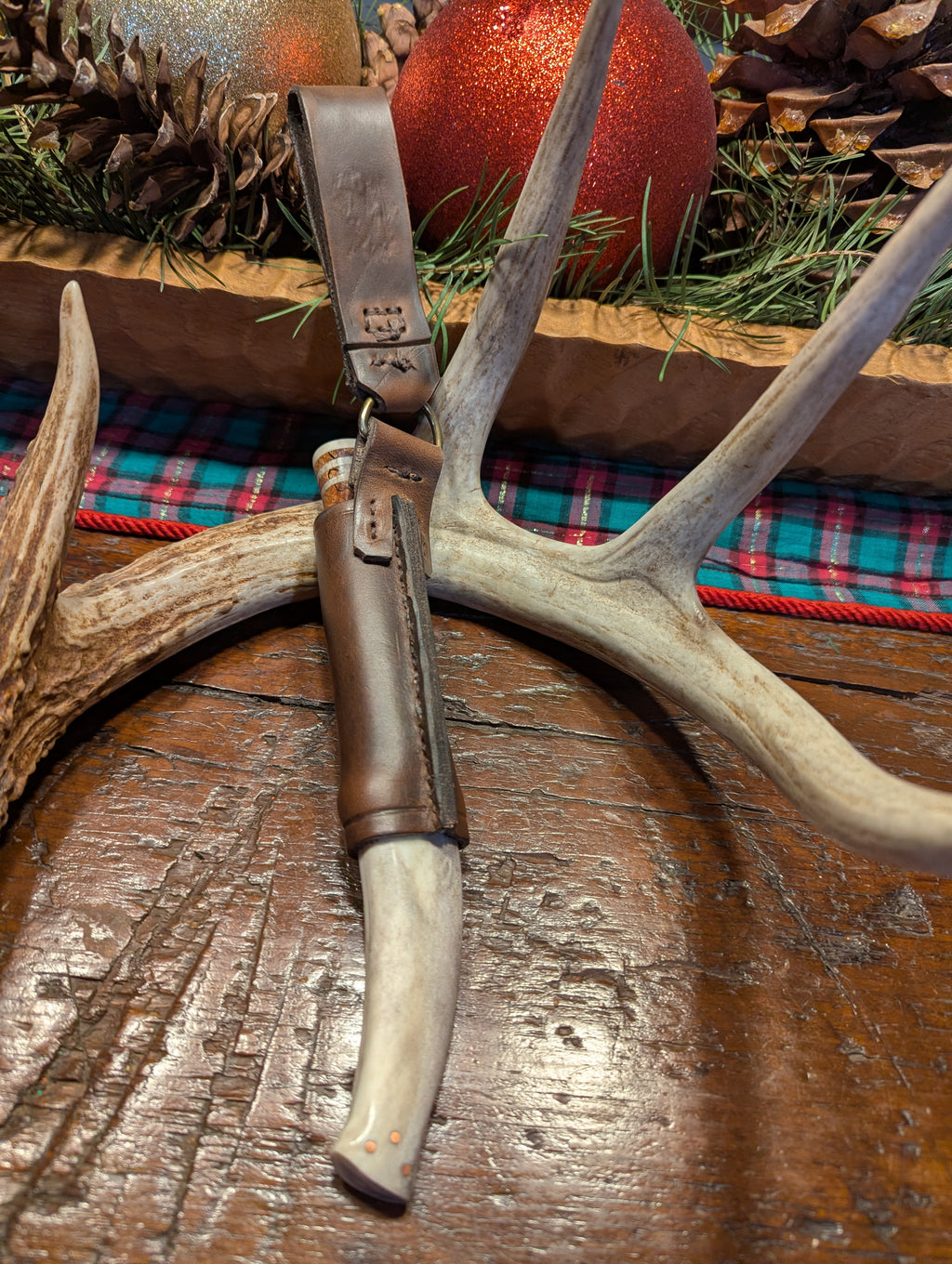 New Mountain Knives - Stabilized spalted cherry burl and reindeer antl